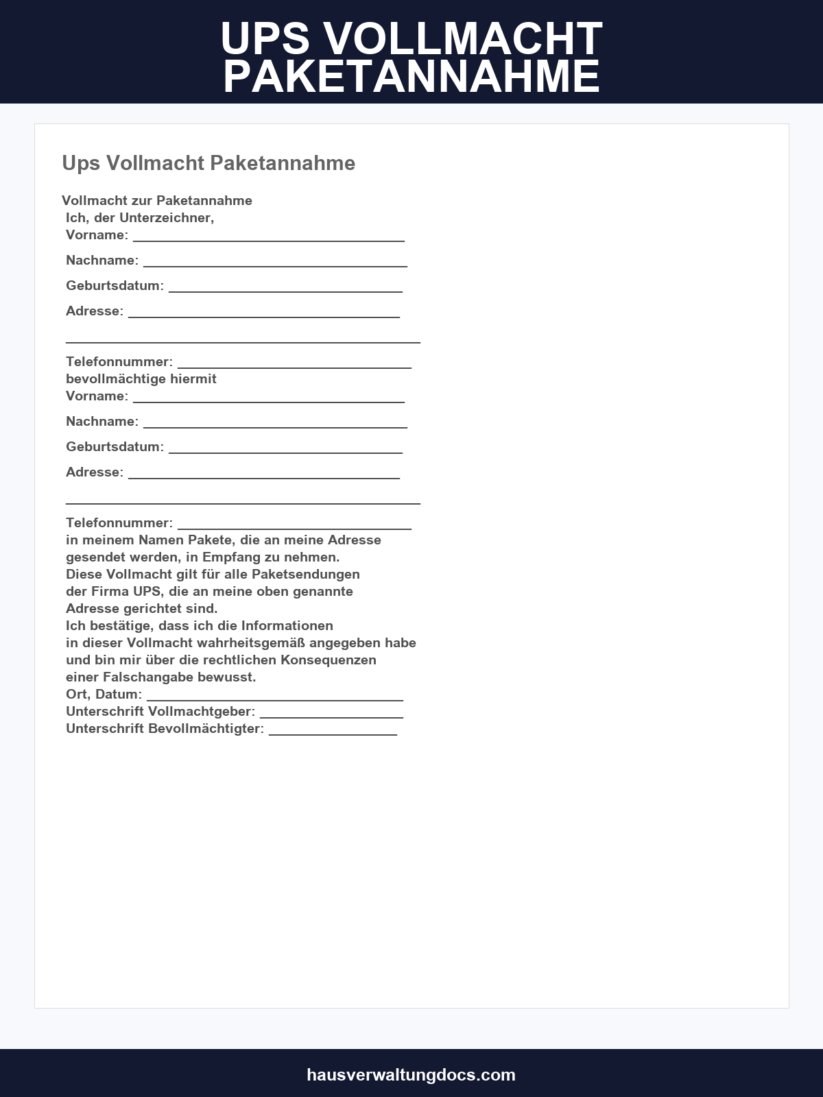 Ups Vollmacht Paketannahme